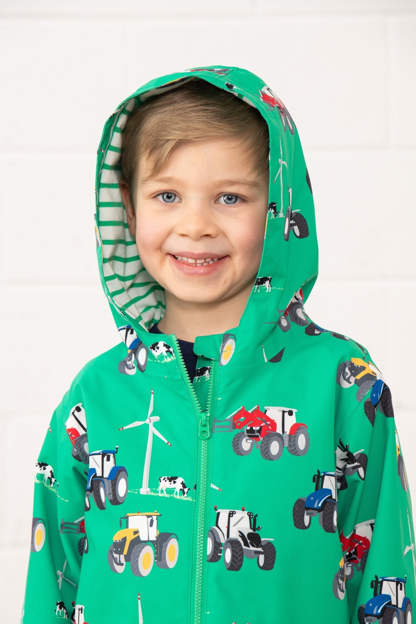 Ethan. Boys' Waterproof Jacket - Wind Turbine Print | Lighthouse