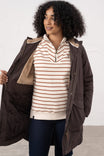 Isobel Coat. Faux Fur Lined Padded Raincoat in Cocoa| Lighthouse