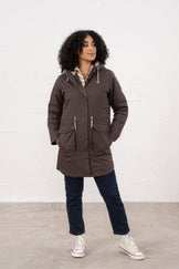 Isobel Coat. Faux Fur Lined Padded Raincoat in Cocoa| Lighthouse