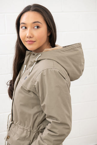 Isobel Coat. Faux Fur Lined Padded Raincoat | Lighthouse